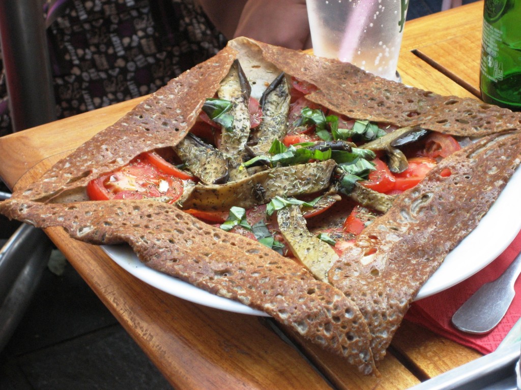 Food on the French Riviera. French baguettes, ravioli, crepes ...